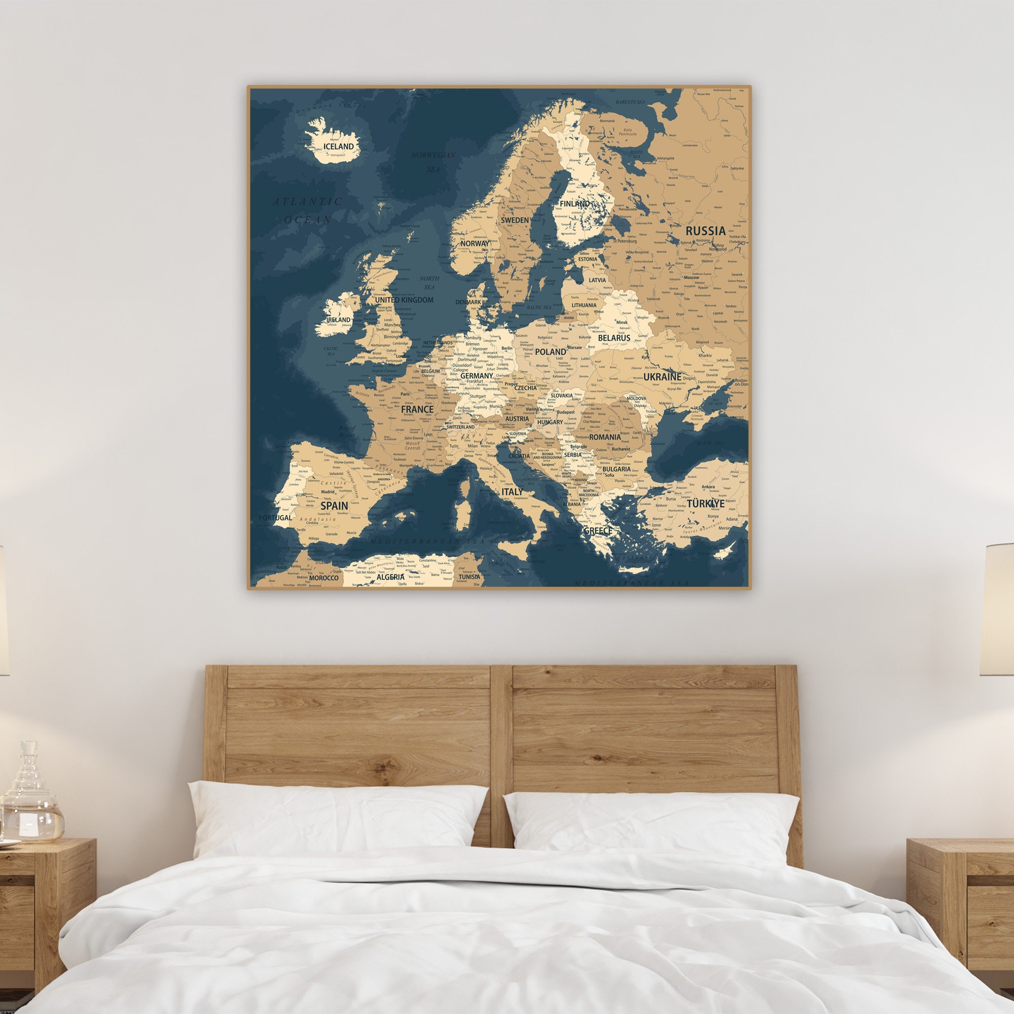 Highly Detailed Map of Europe - Instant Download Navy Blue and Gold ...