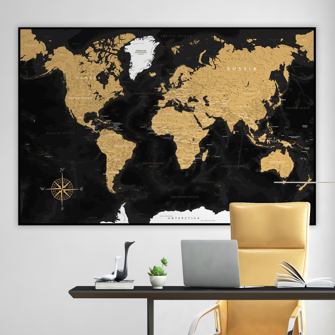 Printable World Map. Styled High Resolution Map. Perfect for Posters ...