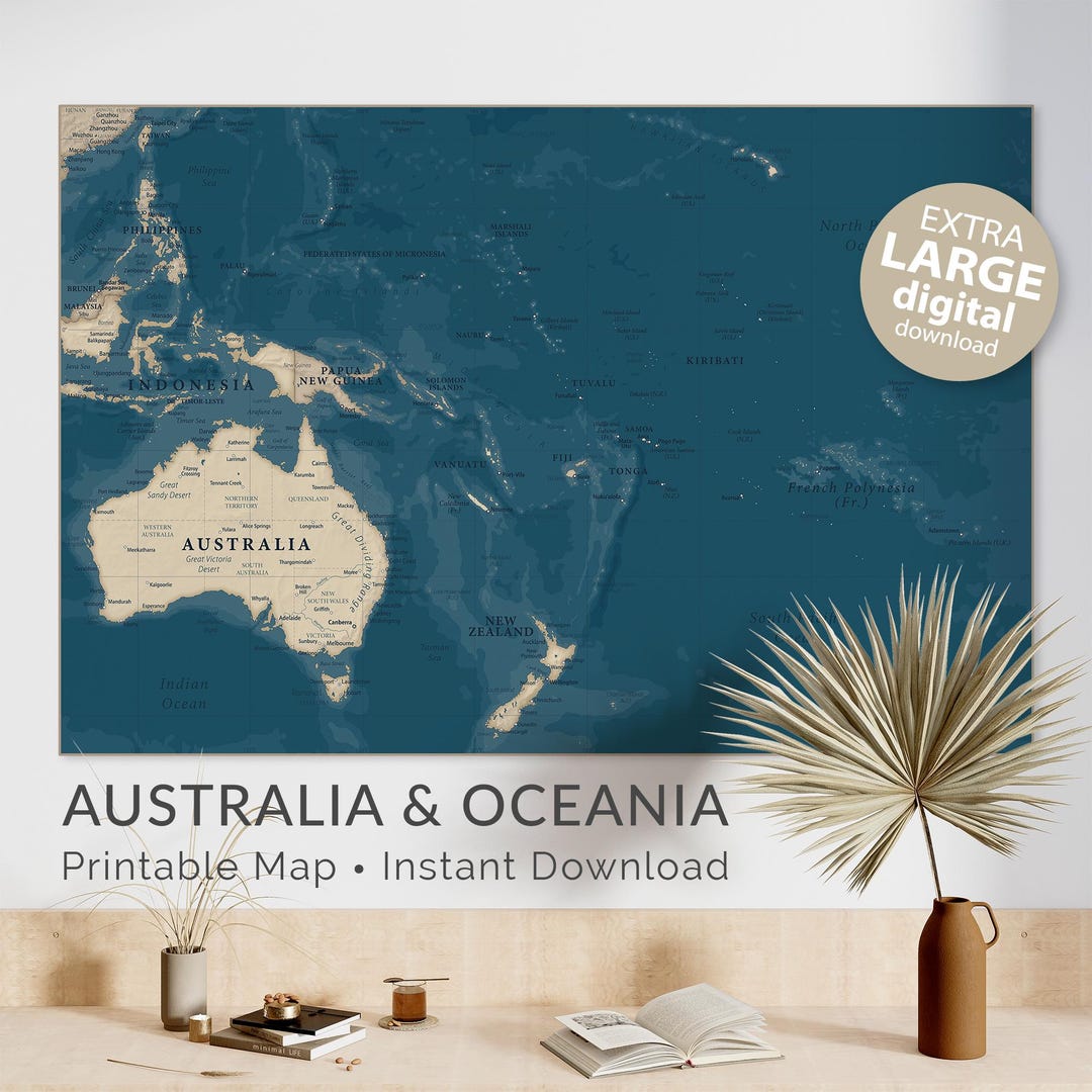 Australia & Oceania Map Print - Neutral Printable Poster | Extra Large ...