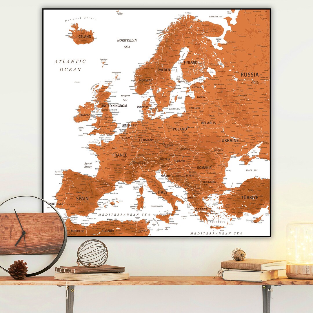 Europe Printable Map. Detailed Map of Europe. Styled High Resolution ...