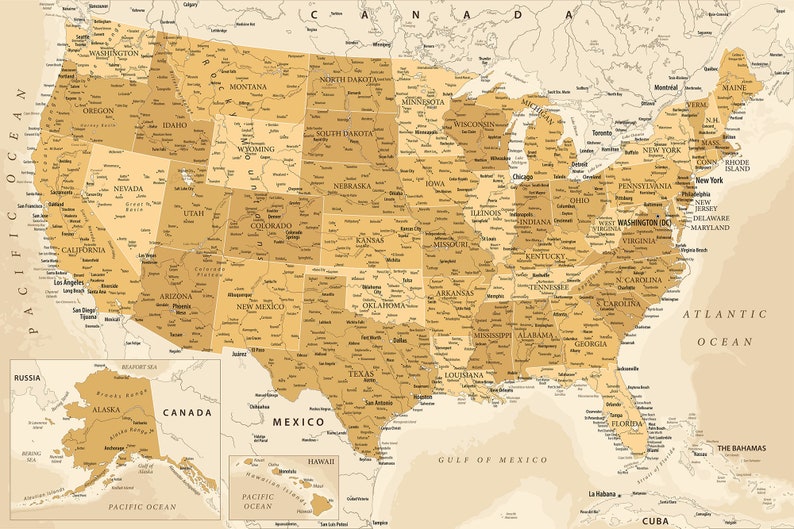 United States Map Digital Download Poster Detailed Map of America ...