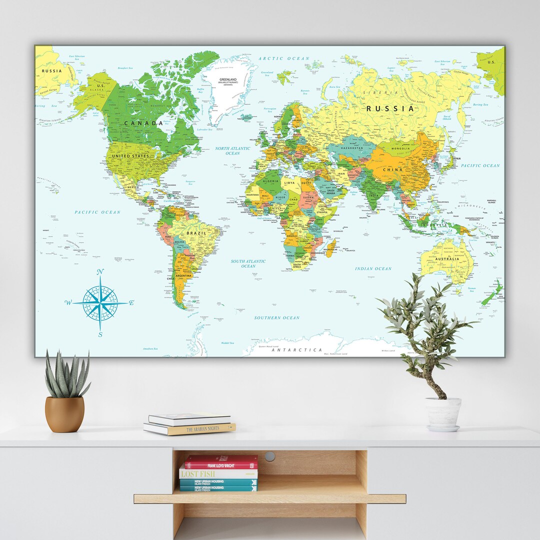 Printable World Map. Styled High Resolution Map. Perfect for Posters ...