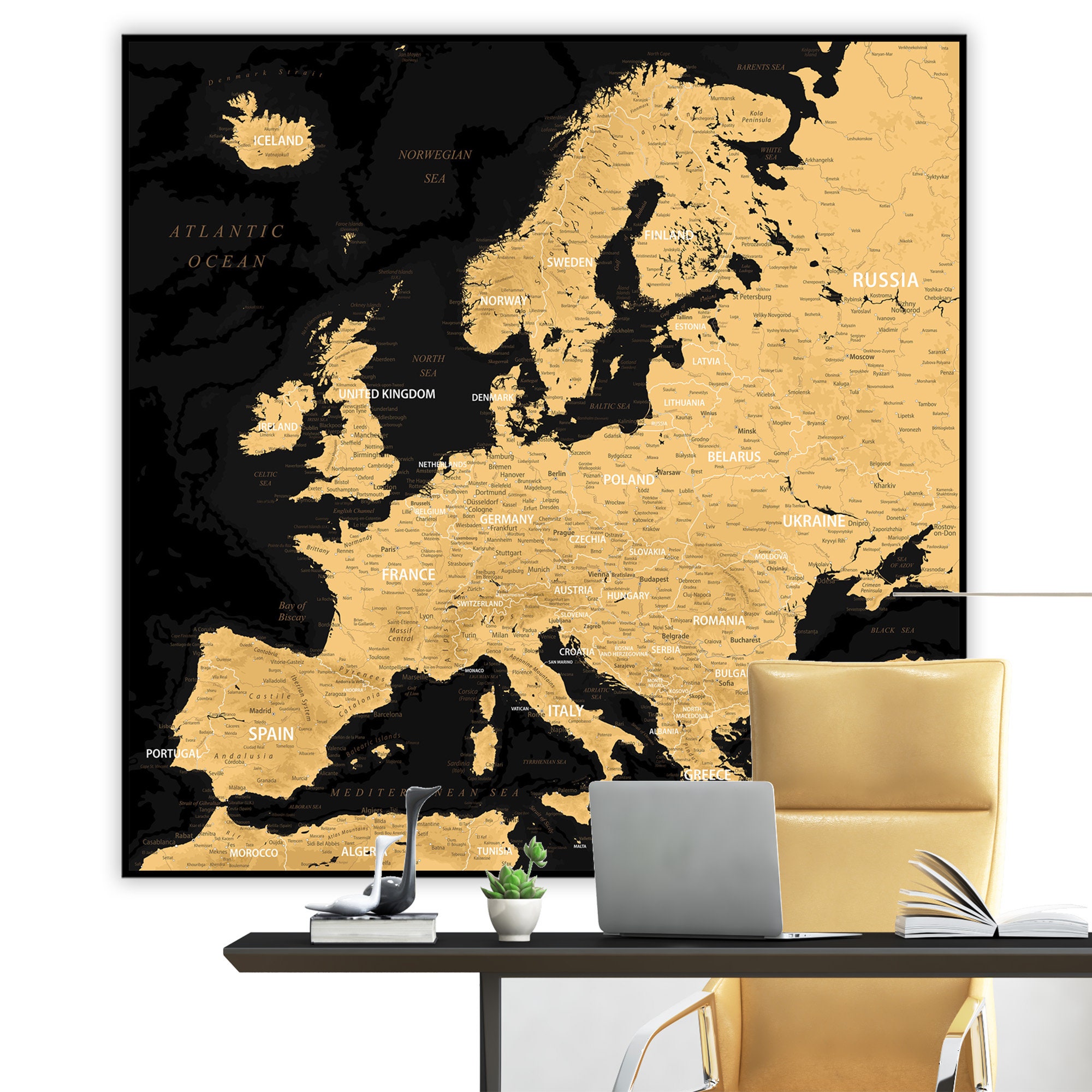 Europe Printable Map. Detailed Map of Europe. Styled High Resolution ...