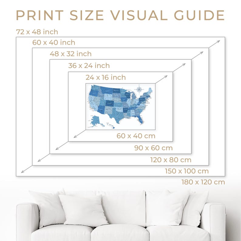 Blue USA Map Printable – United States Map Large Poster (digital ...