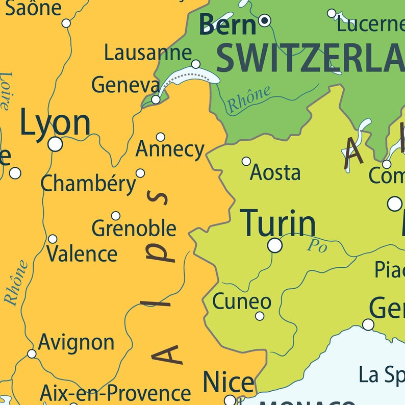 Printable Political Colorful Europe Map Ready to Print Map for Posters ...