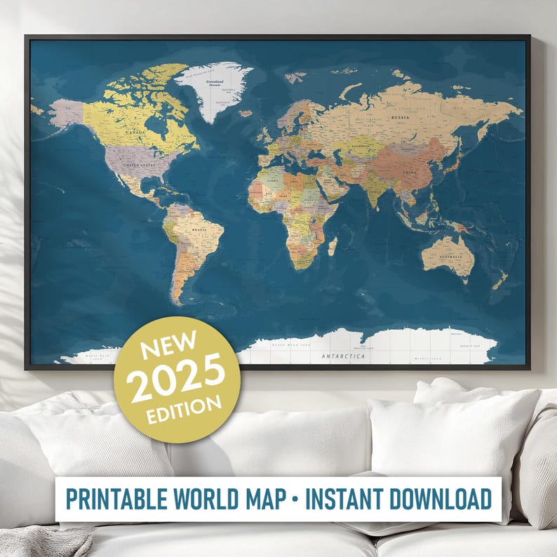 Detailed Political World Map - New Printable Map Poster - Instant ...