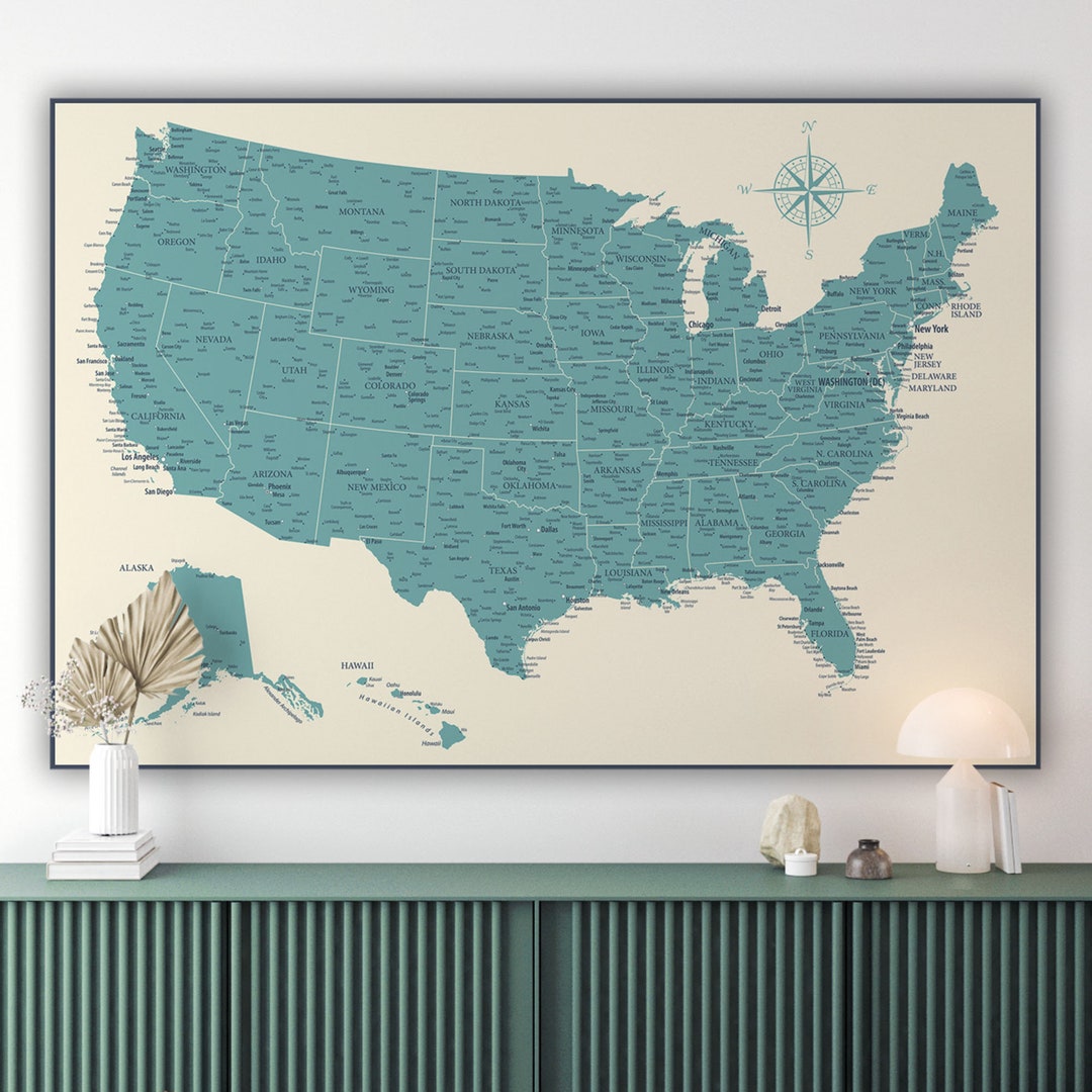 Blue USA Map Digital Download. Detailed Printable United States Map ...