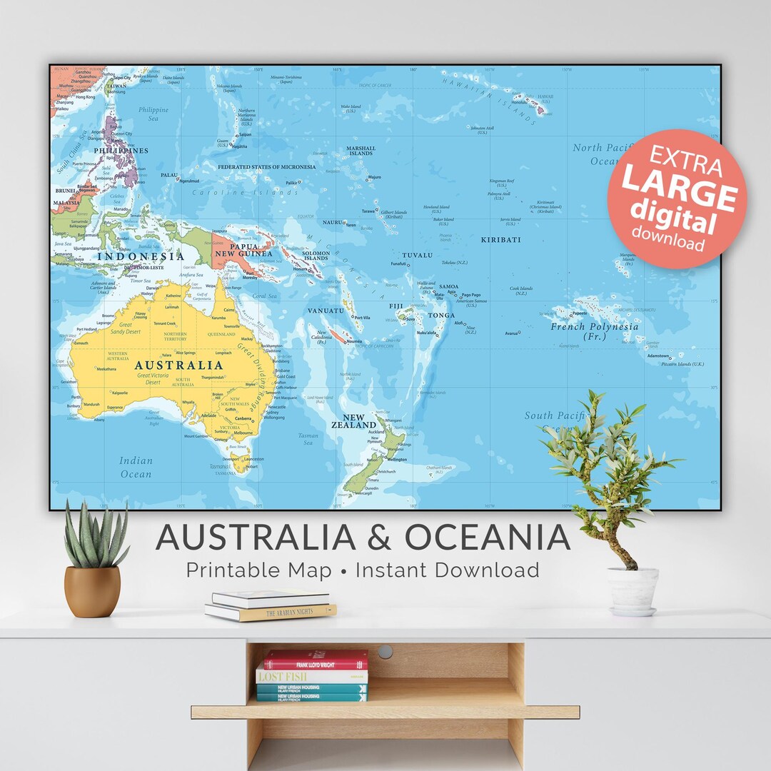 Australia Map - Printable Oceania Map - Philippines Wall Art | Travel ...