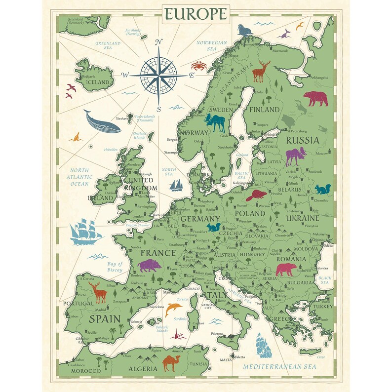 Pastel Green Europe Map – Educational Kids Wall Art (digital Download ...
