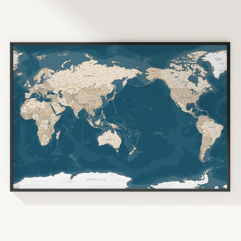 World Map Pacific Centered – Vintage Printable Map – Australia & New ...
