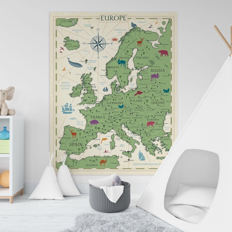 Pastel Green Europe Map – Educational Kids Wall Art (digital Download ...