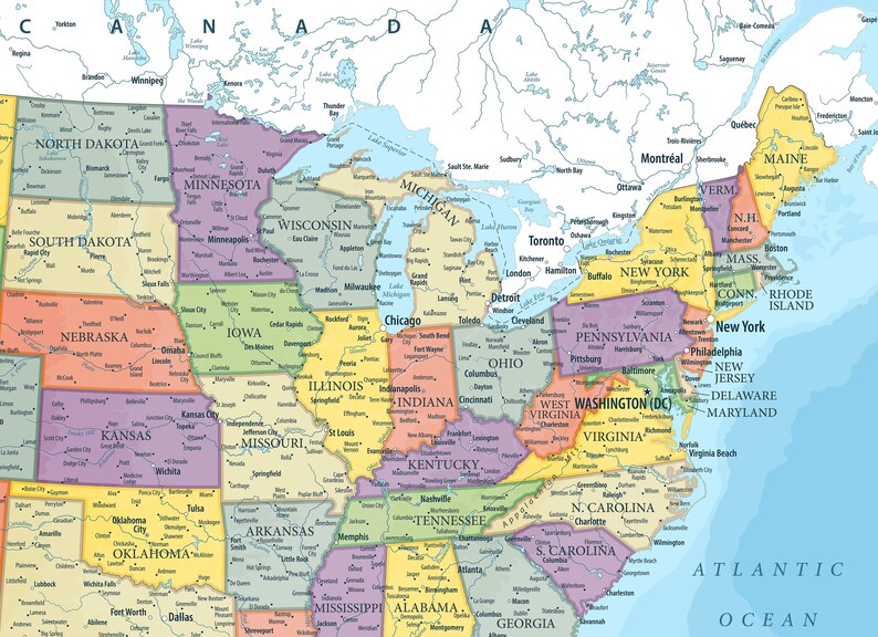 Printable United States Map Poster – Educational USA Map – Classroom ...