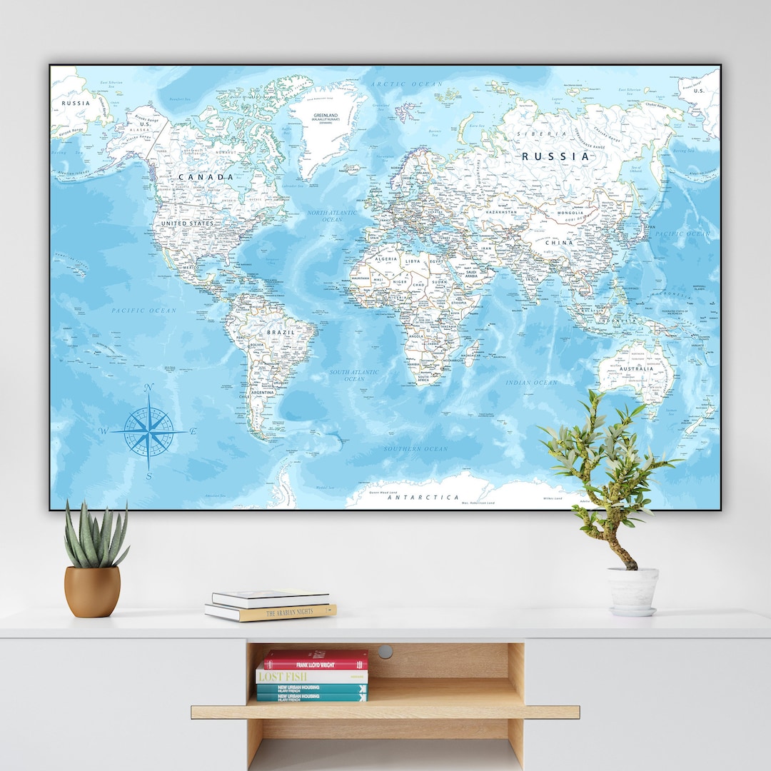 Printable World Map. Styled High Resolution Map. Perfect for Posters ...