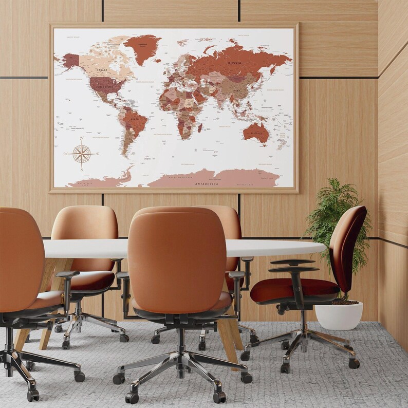 Printable World Map Instant Download Terracotta Wall Art Decor Highly ...