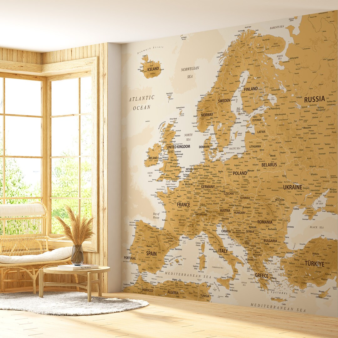Europe Printable Map Detailed Gold Yellow Map of Europe Styled High ...