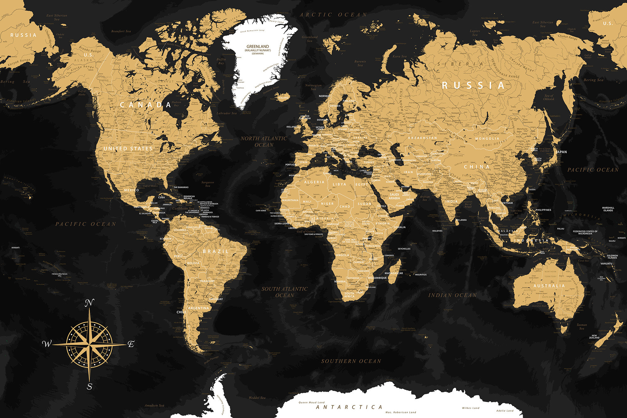 Digital Gold Black World Map: Stylish & High Resolution Ideal for ...