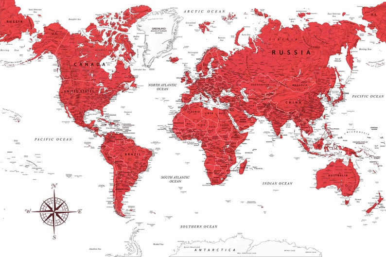 Classic Red World Map - Detailed Printable Download | High Quality ...