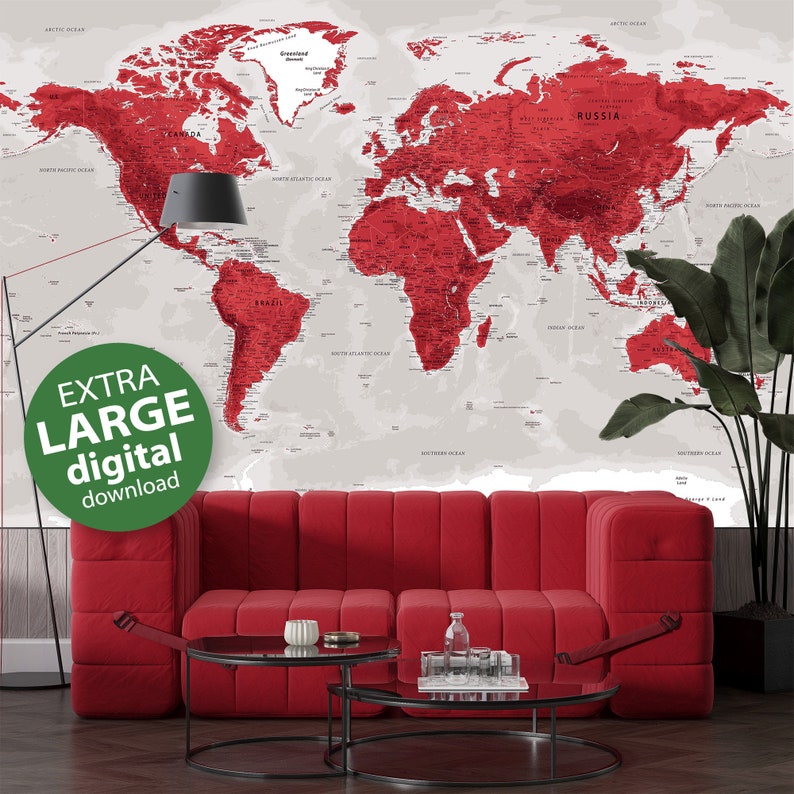 Printable Modern Red Wine World Map - Digital Detailed Map With ...