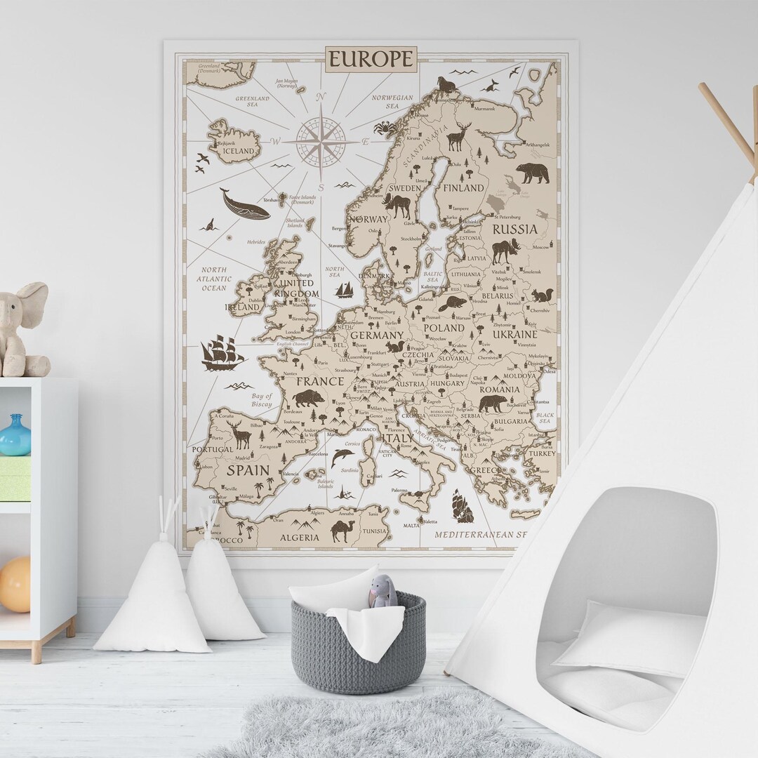 Printable Europe Map for Kids Playroom Educational Poster, Montessori ...