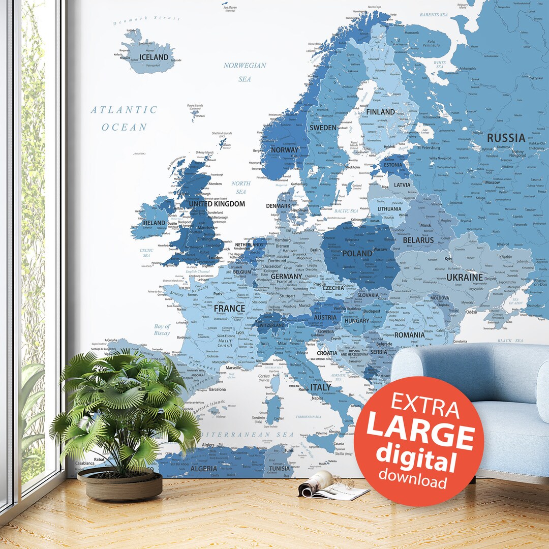Europe Printable Map. Detailed Map of Europe. Styled High Resolution ...
