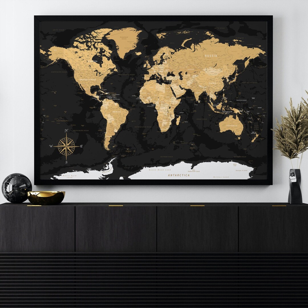 Printable Dark World Map, Vintage Map Print, Digital Map of the World ...