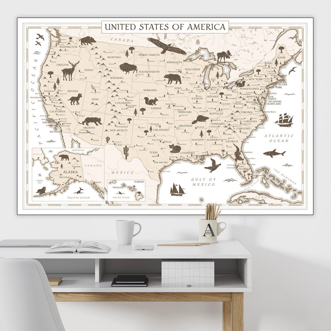 USA Map Digital Download | Pastel US Map | USA Map Classroom Decor ...