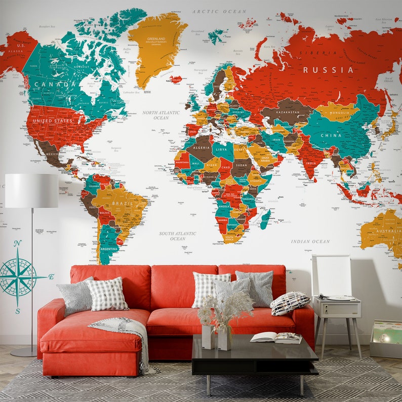Colorful Printable World Map Poster - Detailed Political Map Print ...