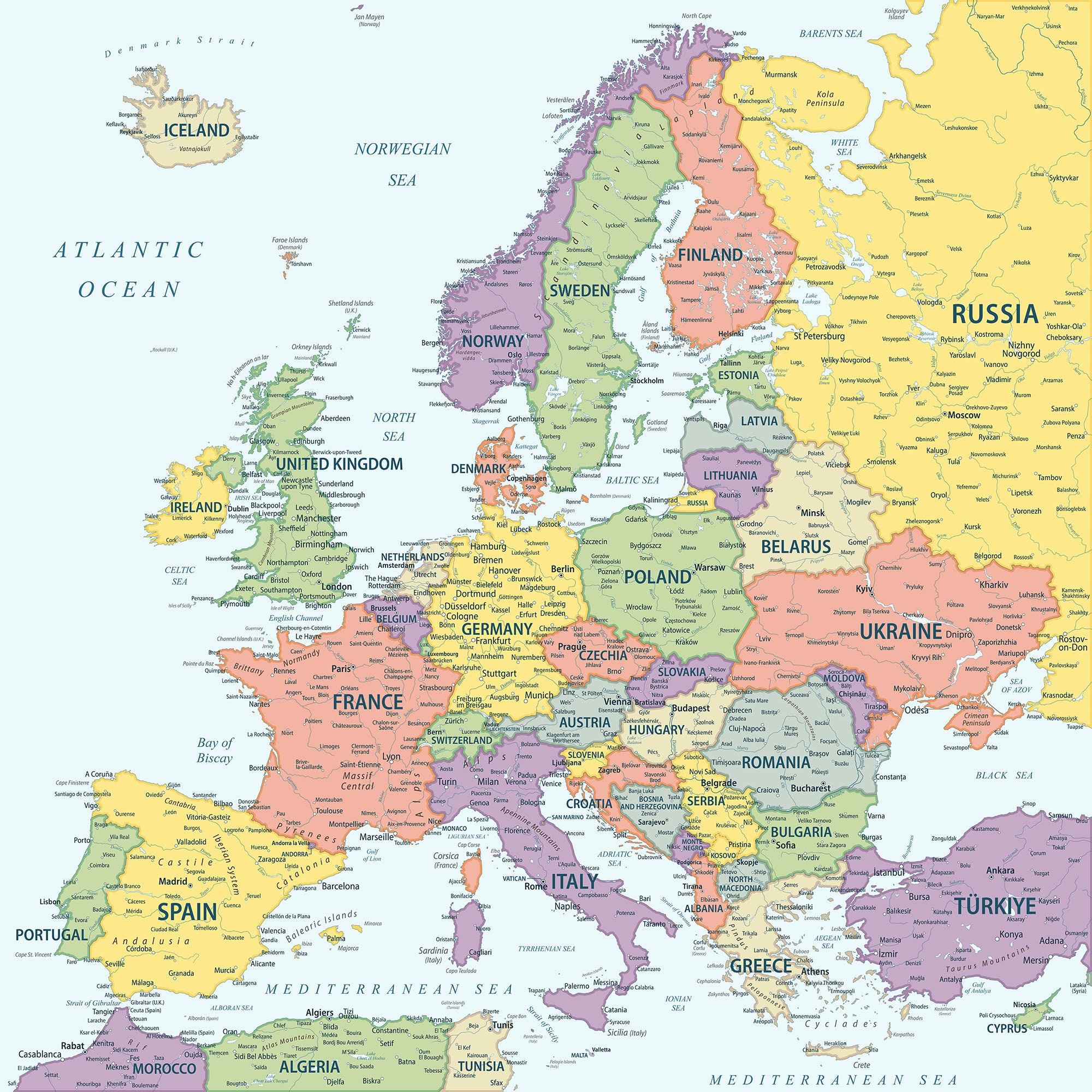 Digital Political Map of Europe Printable European Continent Map ...