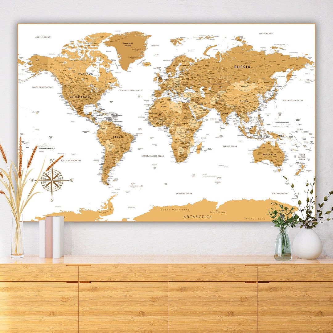 Warm Earth Tones World Map Print | Instant Download Home & Office Decor ...