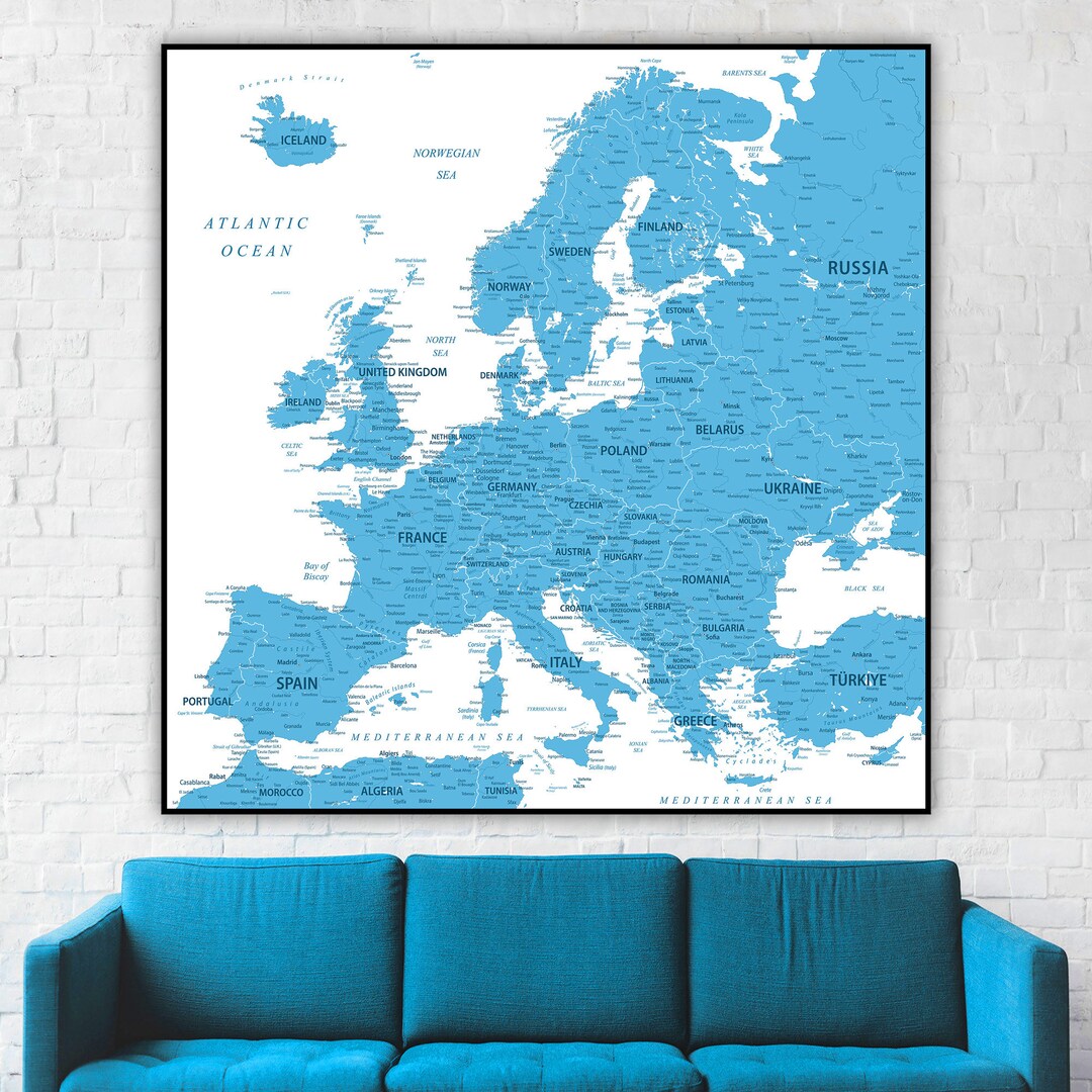 Europe Printable Map. Detailed Map of Europe. Styled High Resolution ...