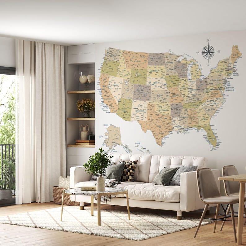 Detailed USA Map Printable | Educational Pastel United States Poster ...