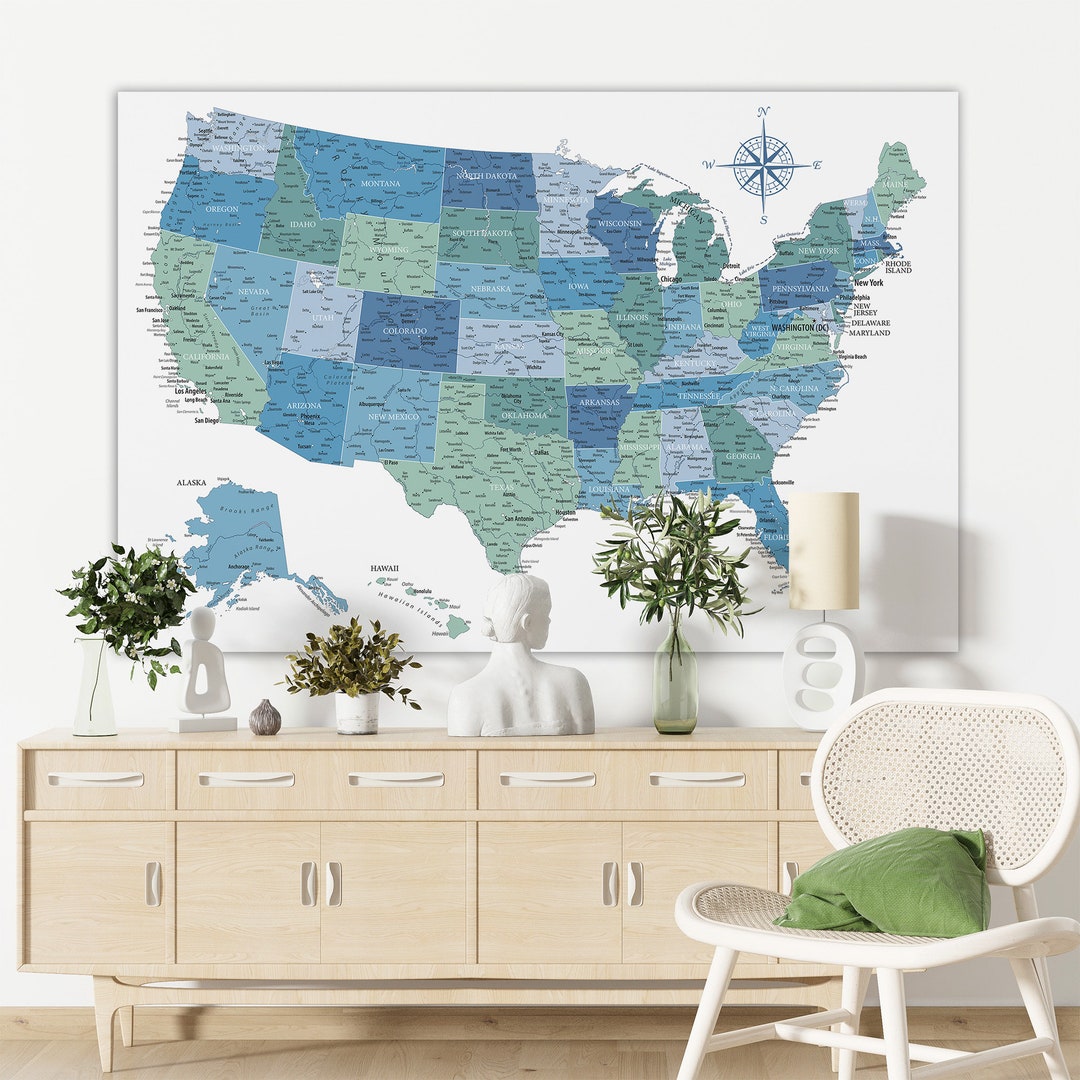 United States Map - Blue & Green High Resolution USA Map | Printable ...