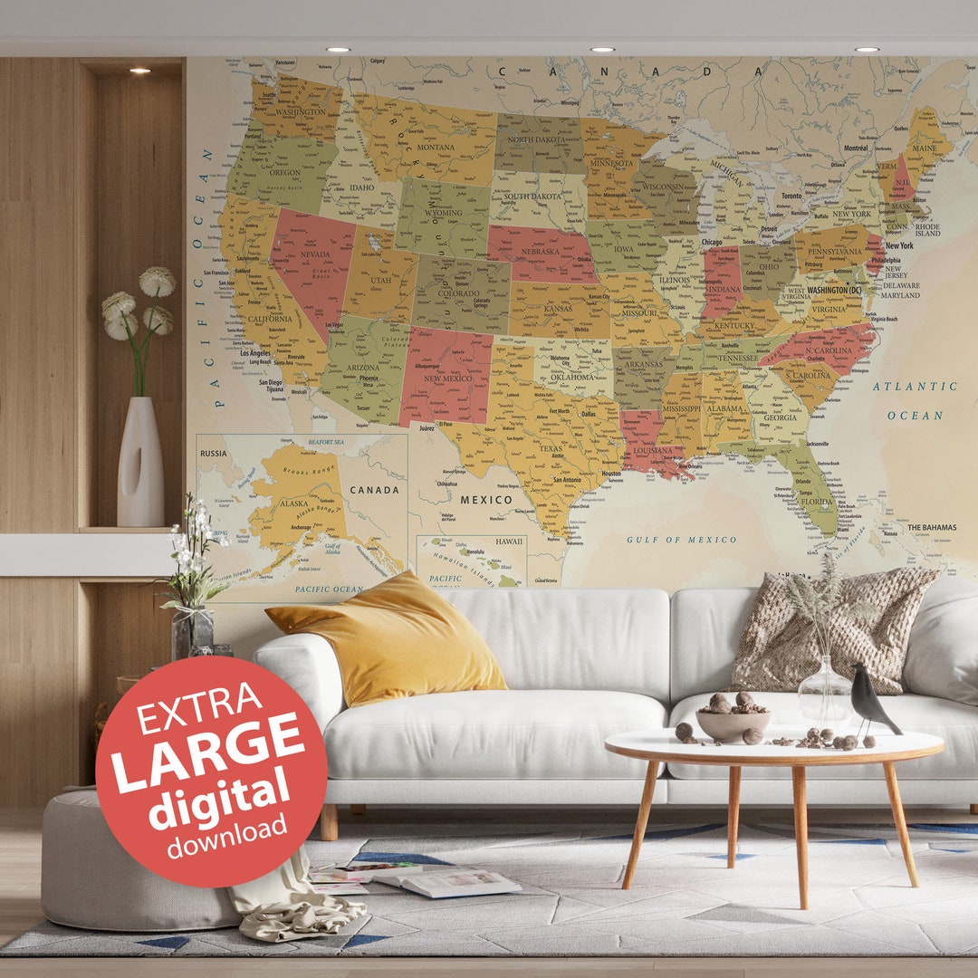 Educational Colorful USA Map Printable Download Stylish United States ...