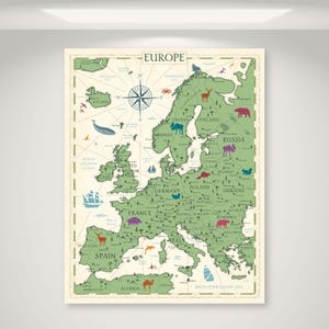 Printable Europe Map for Kids - Digital Pastel Green Map of Europe ...