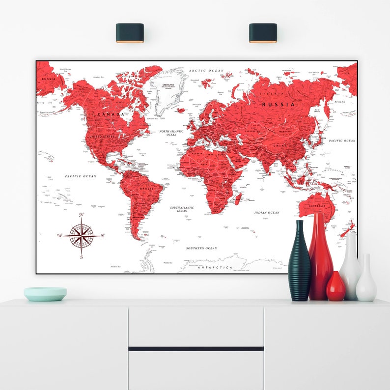 Classic Red World Map - Detailed Printable Download | High Quality ...
