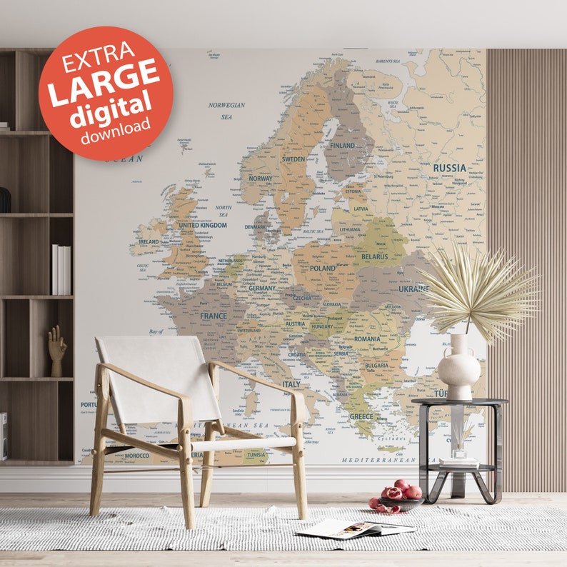 Highly Detailed Map of Europe Instant Download Pastel Natural Tones ...