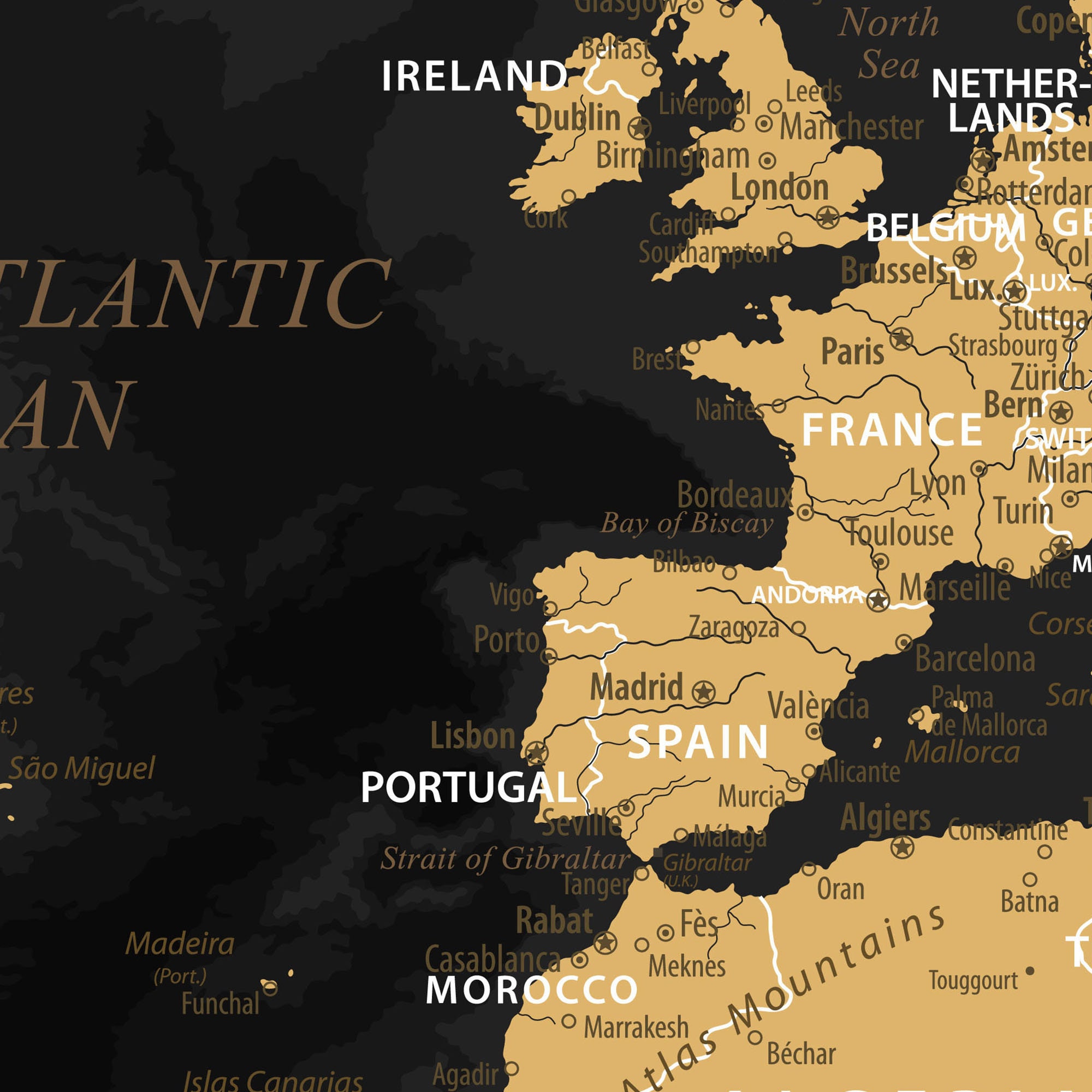 Digital Gold Black World Map: Stylish & High Resolution Ideal for ...