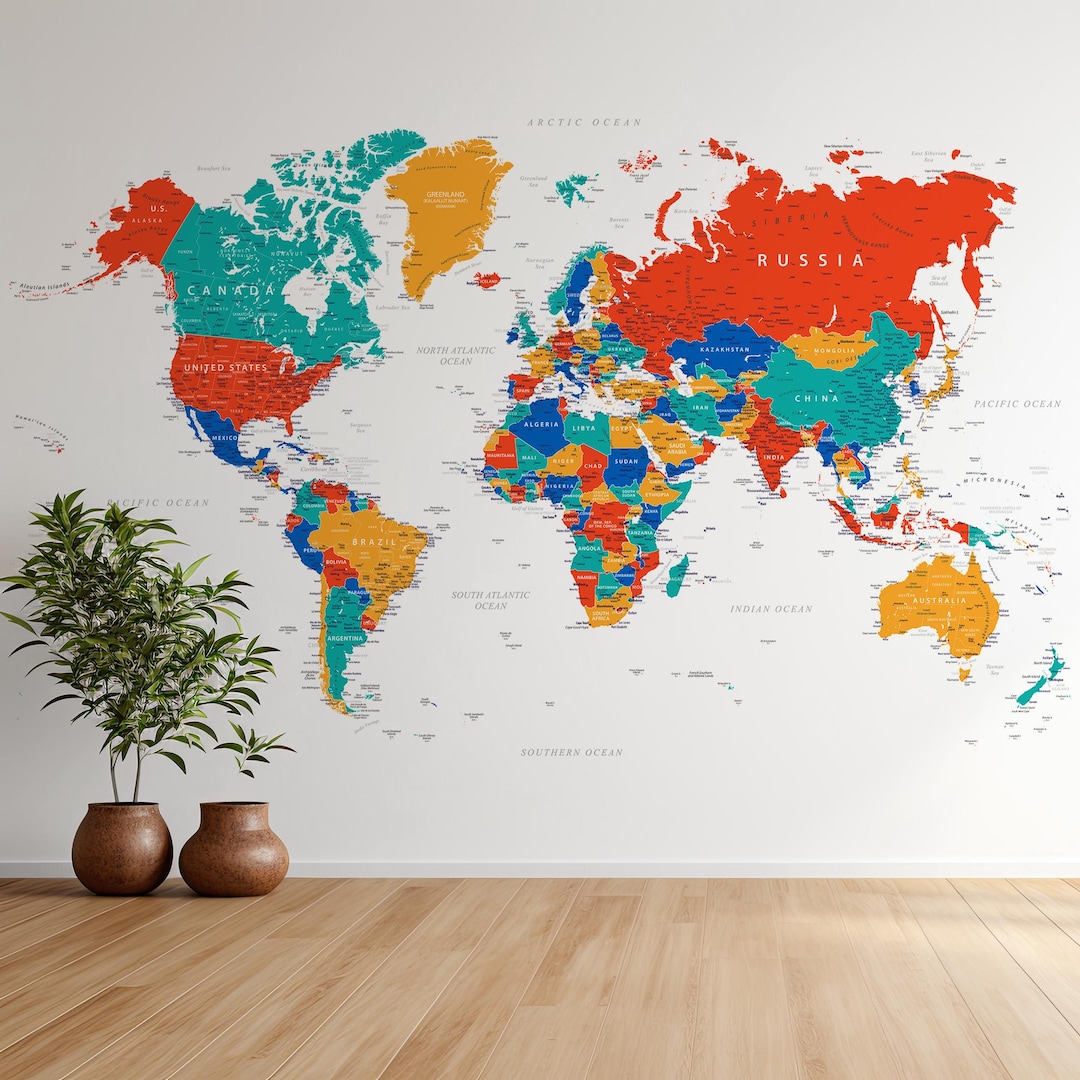 Digital Colorful World Map Print - Large Art for Home and Office Decor ...