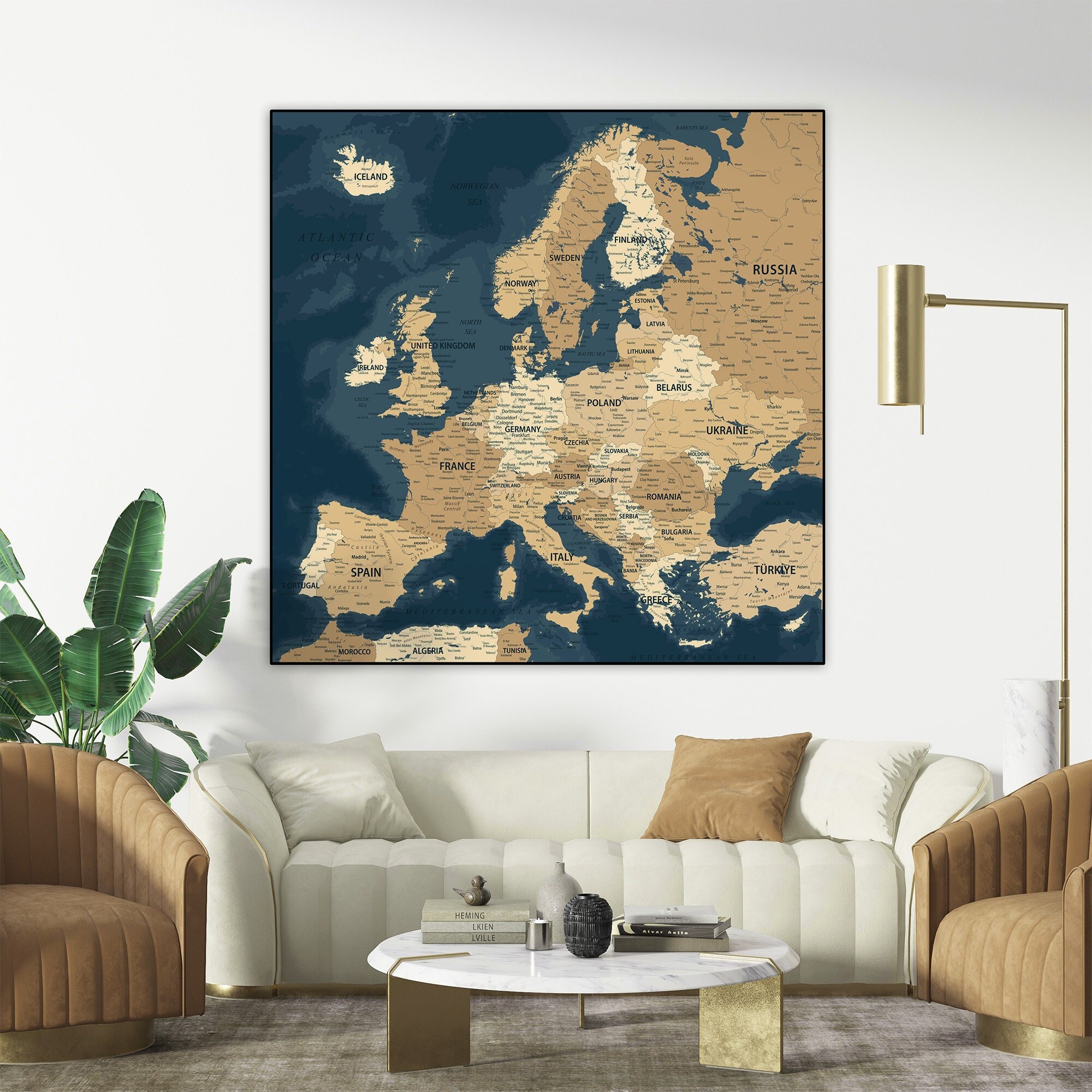 Highly Detailed Map of Europe - Instant Download Navy Blue and Gold ...