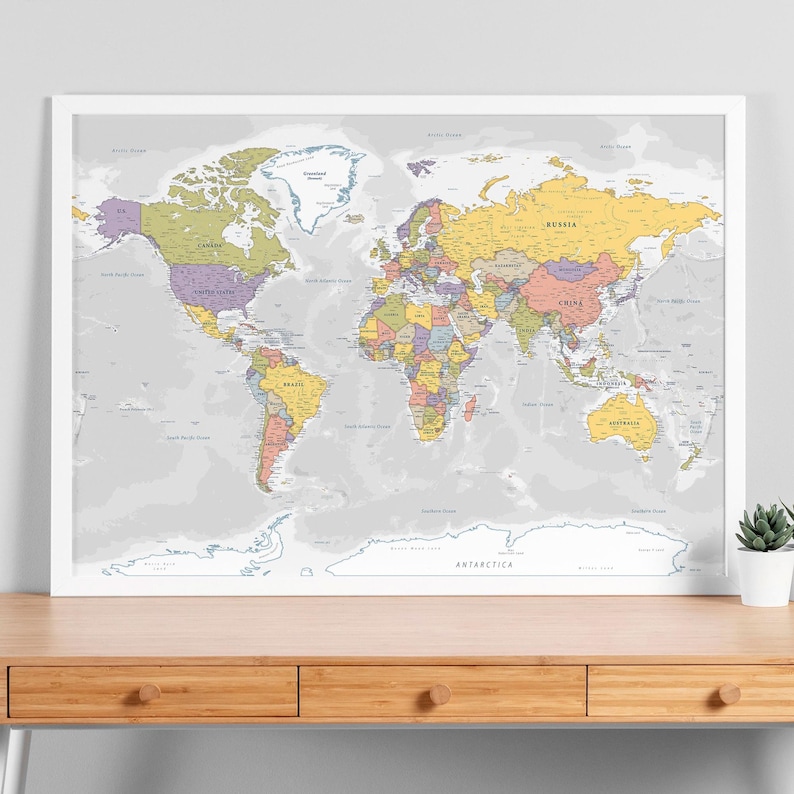 Printable World Map Digital Download - Wall Art Poster With Countries ...