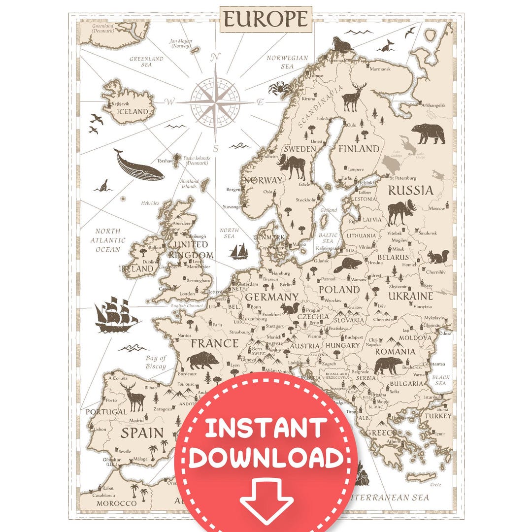 Europe Map Education Printable Poster Homeschool Learning Montessori ...