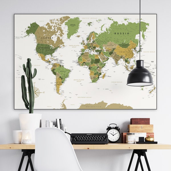 Green World Map - Etsy
