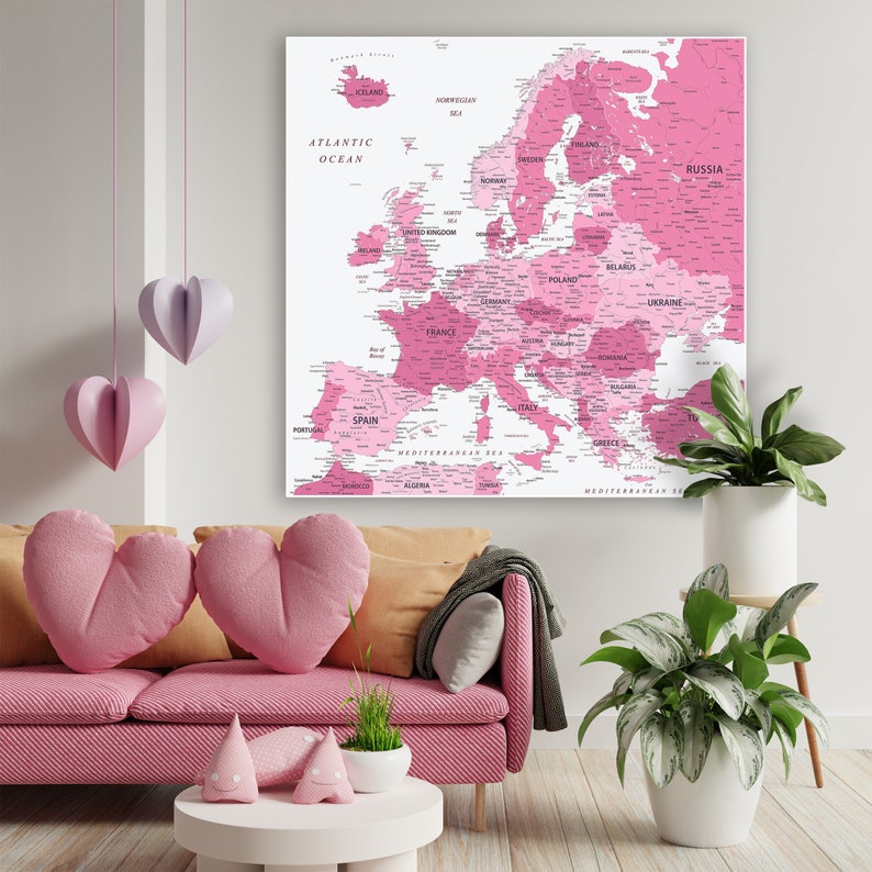 Mapa de Europa rosa imprimible / Mapa detallado de Europa para ...