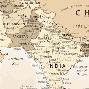 Map of the World With Countries - Printable Beige Map | Digital Neutral ...