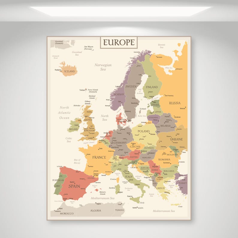 Europe Map Digital Download - Printable European Map Poster - Countries ...