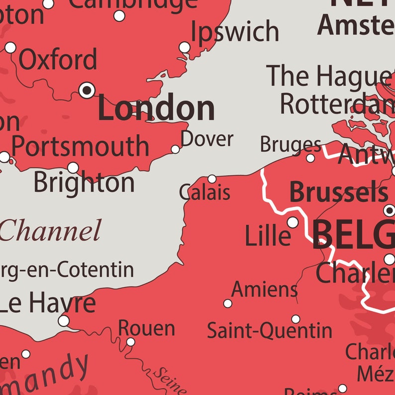 Red Burgundy Printable Large Poster | Digital Modern Map of European ...