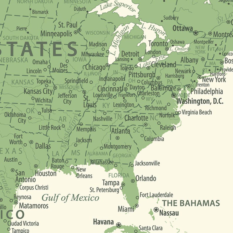 Olive Green World Map Print – Detailed XL Travel Map (digital Download ...