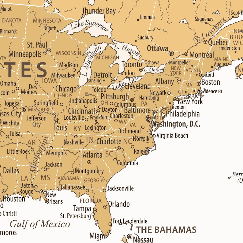 Large Beige World Map Printable - Classic Earth Tones Wall Art, Instant ...