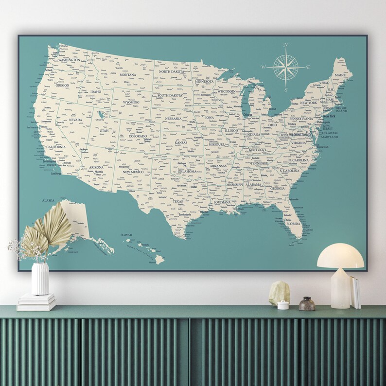 USA Map Digital Download Detailed Printable United States Map Styled ...