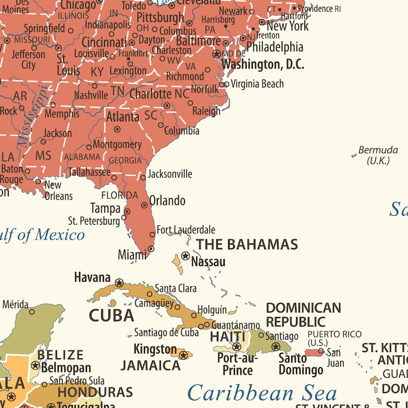 World Map Detailed Printable Poster - Warm Map Print Digital Download ...